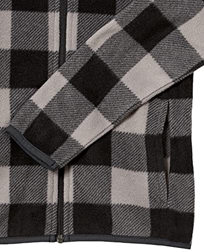 Amazon Essentials Boys' Polar Fleece Full-Zip Mock Jacket - Discontinued Colors, Black Grey Buffalo Check, Small