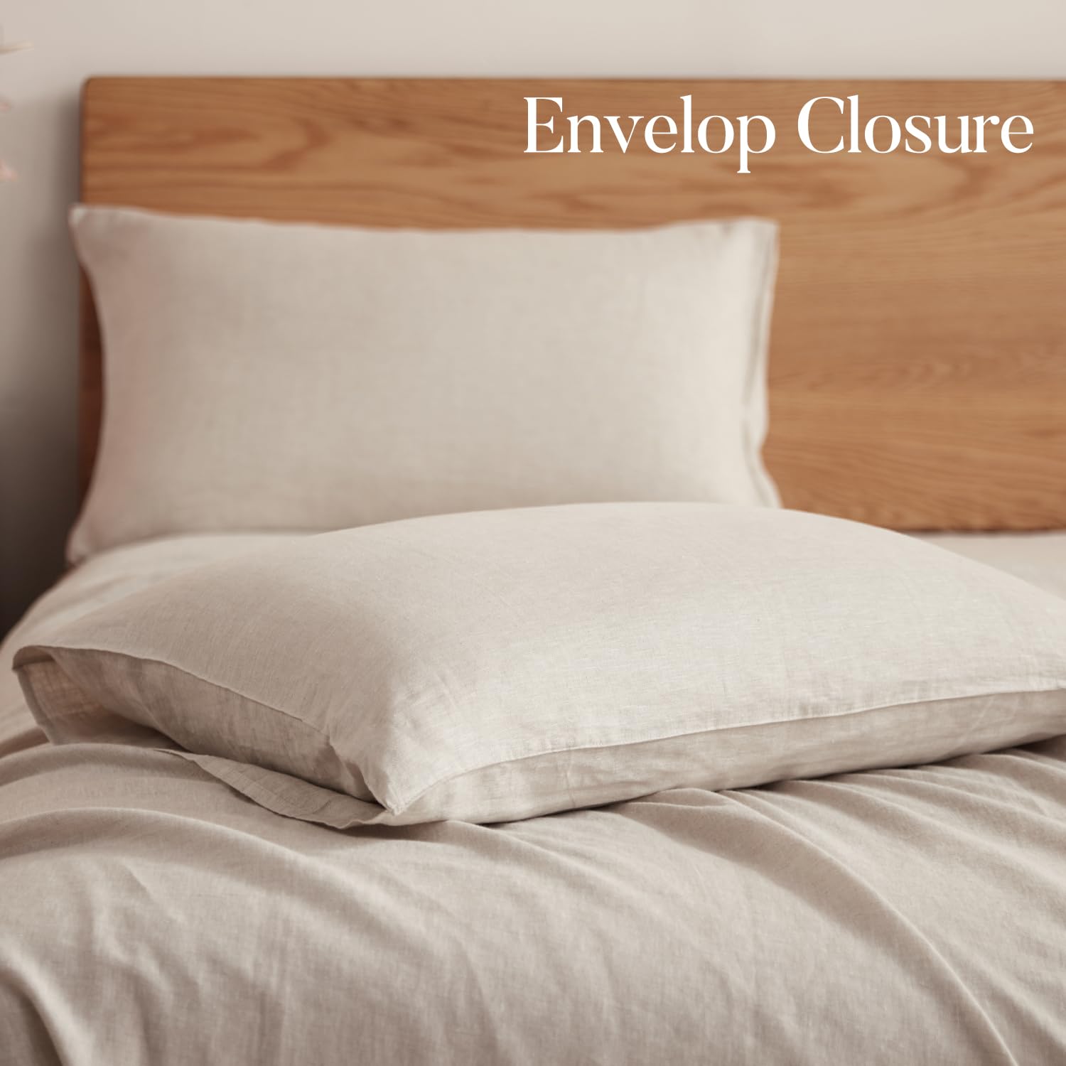 DAPU 100% Linen Pillowcases 20x30 Inches Pillow Cases (Pack of 2) with Envelope Closure, Stone Washed Breathable and Cooling (Natural Linen, Queen)