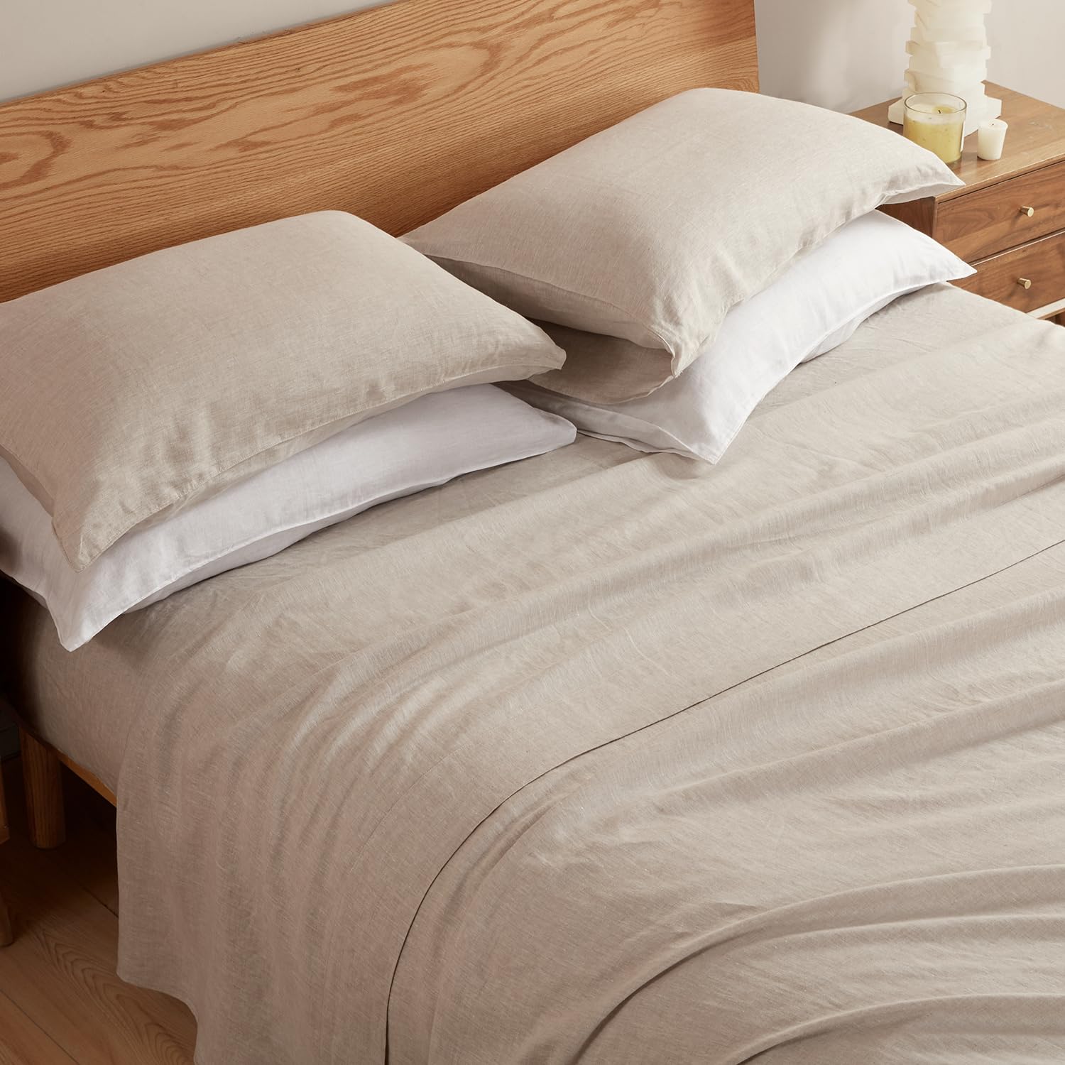 DAPU 100% Linen Pillowcases 20x30 Inches Pillow Cases (Pack of 2) with Envelope Closure, Stone Washed Breathable and Cooling (Natural Linen, Queen)