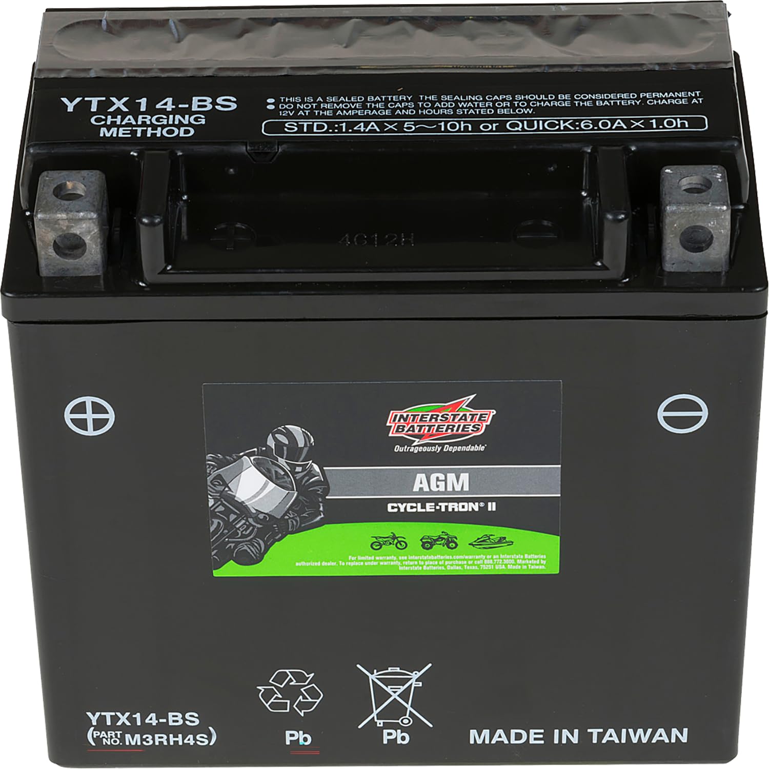 Interstate Batteries YTX14-BS 12V 12Ah Powersports Battery 200CCA AGM Rechargeable Replacement for Motorcycles, ATVs, UTVs, Scooters, Snowmobiles (CITX14-BS)