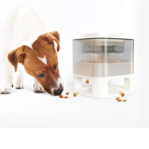 ANROD Dog Food Dispenser Container Toy with Button,Feeder Treat Dispensing Dogs Toys to Slow Eating for Indoor Small/Large Breed IQ Pet Interactive Playing (White)