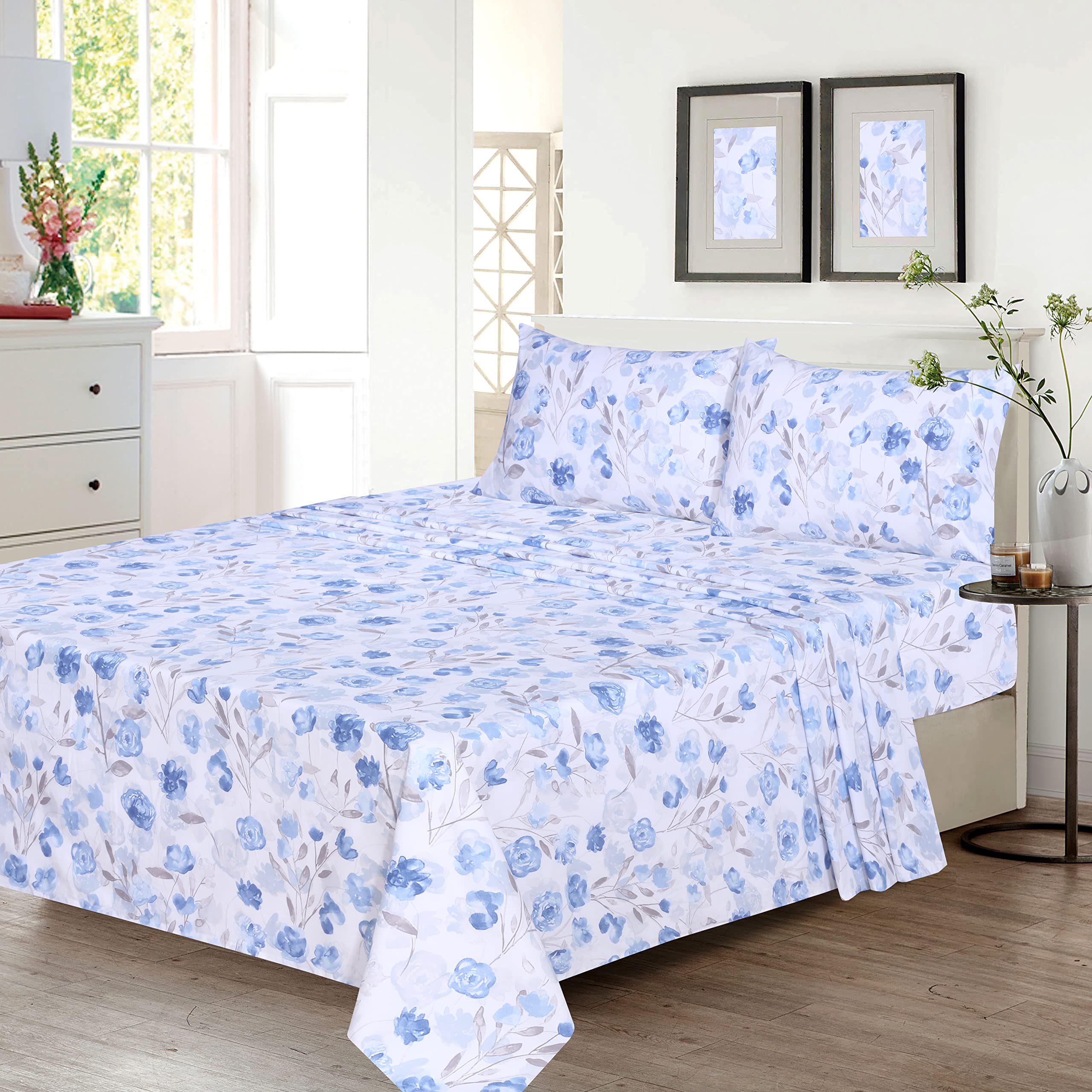 RUVANTI 100% Cotton Sheets - Crispy Cooling Percale Sheets for Full Size Bed, Breathable & Durable Full Sheet Set, 16 Inches Deep Pocket Bed Sheets, Monotones, 4 Pieces