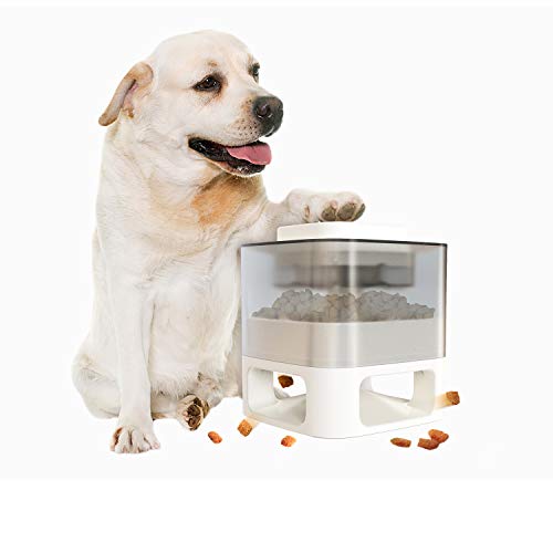 ANROD Dog Food Dispenser Container Toy with Button,Feeder Treat Dispensing Dogs Toys to Slow Eating for Indoor Small/Large Breed IQ Pet Interactive Playing (White)