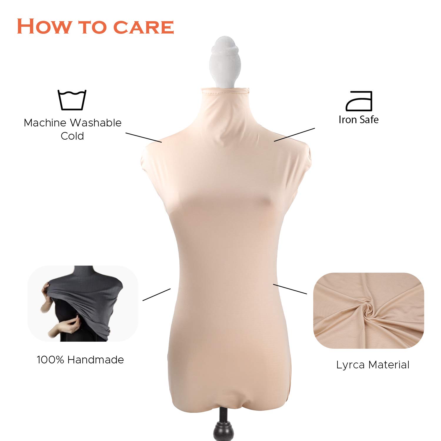 NAVADEAL Light Nude Lycra Fabric Cover, for Fashion Designer Retail Boutique Store Dress Form Dummy Model Display Styling Fitting Soft Stretchable Cover (Mannequin NOT Included) 100% Handmade