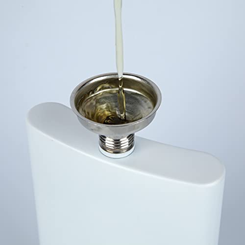 FYL Hip Flask for Liquor Matte White 8oz 18/8 Stainless Steel Leakproof with Funnel, Never-Lose Cap Gift Flask