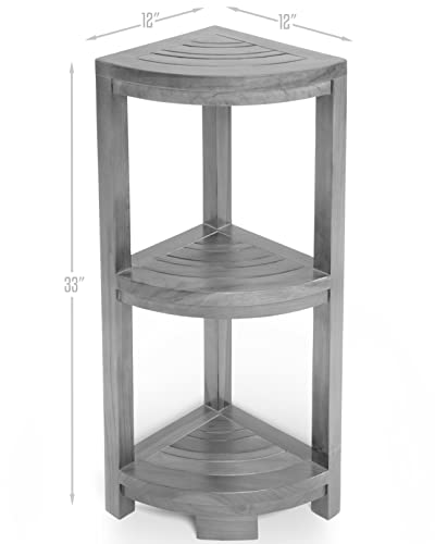 ALATEAK Corner Teak Wood Bath Spa Shower Stool Corner Shelf Storage Fully Assembled