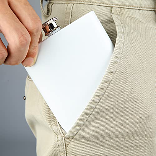 FYL Hip Flask for Liquor Matte White 8oz 18/8 Stainless Steel Leakproof with Funnel, Never-Lose Cap Gift Flask