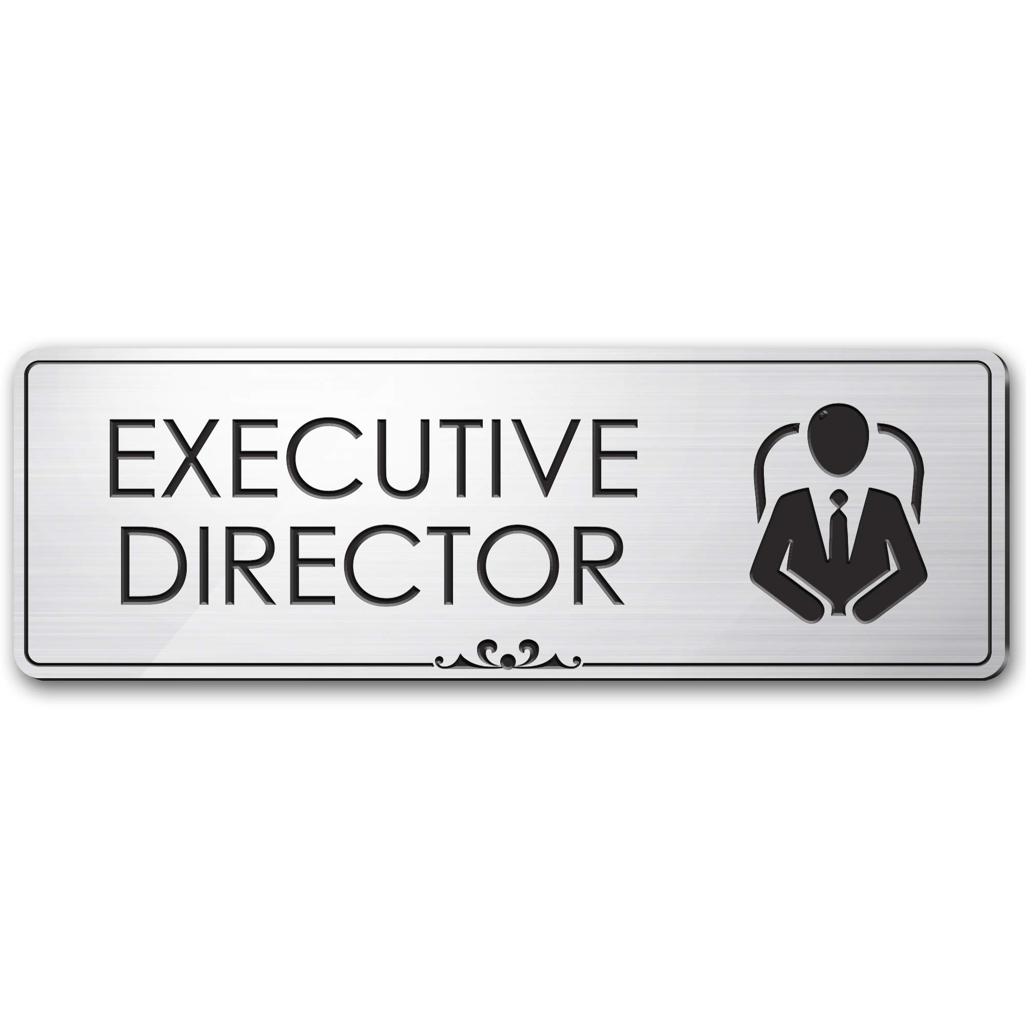 Executive Director Office Door Sign Name Plates for Desks, Brushed Silver, Engraved, 3" x 9", Fade Resistance, Indoor/Outdoor Use, USA MADE By My Sign Center