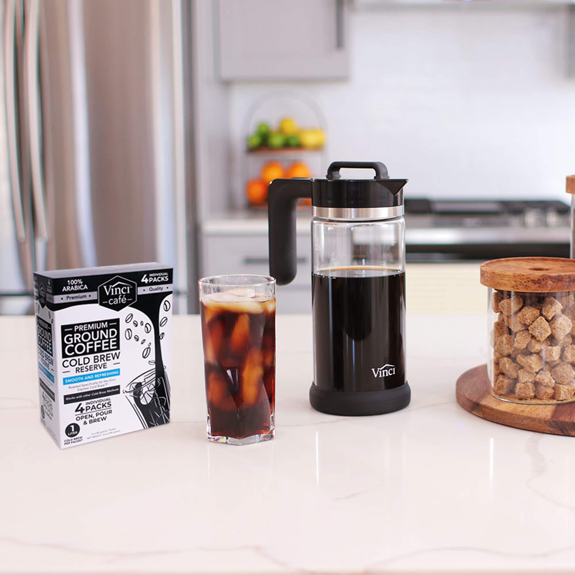 Vinci Cafe Cold Brew Reserve Premium Ground Coffee Smooth and Refreshing, Made with 100% Arabica Coffee, Portion Sized, 3 Oz Bag, 4-Count