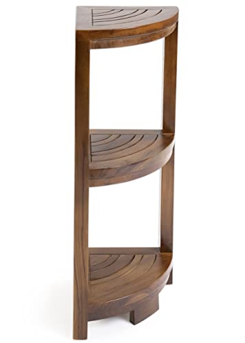 ALATEAK Corner Teak Wood Bath Spa Shower Stool Corner Shelf Storage Fully Assembled