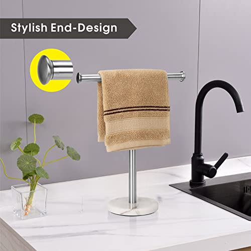 Songtec Hand Towel Holder Stand, Fingertip Towel Rack with Heavy Marble Base, Accessories Jewelry Stand (Marble Base, Brushed Nickel)