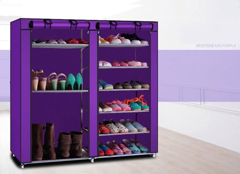 GOODSILO 6 Layer Dual Row 9 Shelf Shoe Rack Storage Organizer Shoe Shelves Closet Cabinet with Dustproof Cover for Bedroom, Wardrobe, Hallway, Entryway Purple