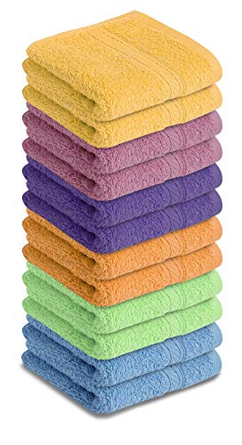 Cotton Face Washcloths Set 100% Cotton Ultra Soft Wash Cloth Towel Set for Bathroom and Home Highly Durable High Absorbency Convenient and Stylish Wash Cloths - Bright Multi-Color 12''x12'' Pack of 12