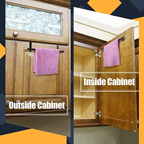 2 Pack Towel Rack for Cabinet Steel Over Door Towel Rack Modern Over Cabinet Towel Hanger Black Towel Bar Holder 9 Inch Storage Organizer for Universal Fit on Kitchen Bathroom Over Cabinet Cupboard