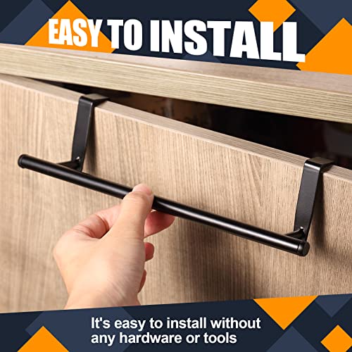 2 Pack Towel Rack for Cabinet Steel Over Door Towel Rack Modern Over Cabinet Towel Hanger Black Towel Bar Holder 9 Inch Storage Organizer for Universal Fit on Kitchen Bathroom Over Cabinet Cupboard