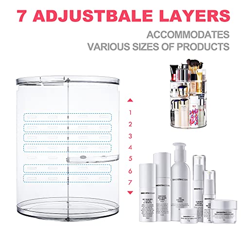 Artbisons 360 Rotating Makeup Organizer, 7 Layers Adjustable Large Capacity Cosmetics Organizer Spinning Perfume Organizer for Vanity Fits Brushes Nail Polish (Clear)