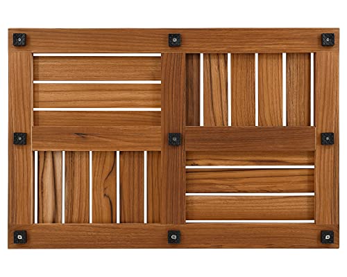 Utoplike Teak Wood Shower Caddy Corner 3 Tier Standing Shower Organizer and 24 x 16 inch Teak Wood Bath Mat