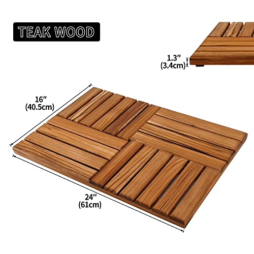 Utoplike Teak Wood Shower Caddy Corner 3 Tier Standing Shower Organizer and 24 x 16 inch Teak Wood Bath Mat