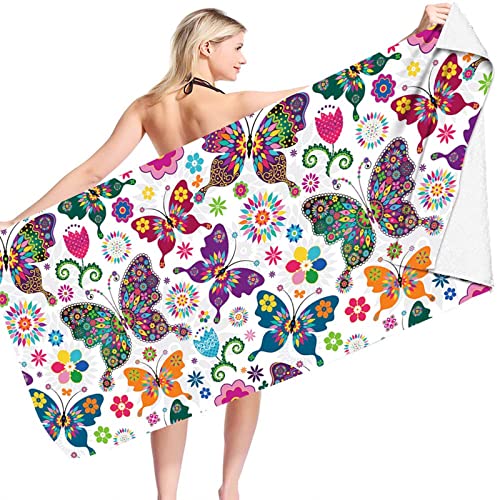ARTHMOM Suger Butterfly Microfiber Beach Towel Quick Dry Sand Proof Soft Bath Pool Beach Towels for Woman Men Adults,60x31 inches