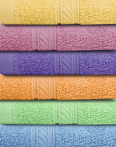 Cotton Face Washcloths Set 100% Cotton Ultra Soft Wash Cloth Towel Set for Bathroom and Home Highly Durable High Absorbency Convenient and Stylish Wash Cloths - Bright Multi-Color 12''x12'' Pack of 12