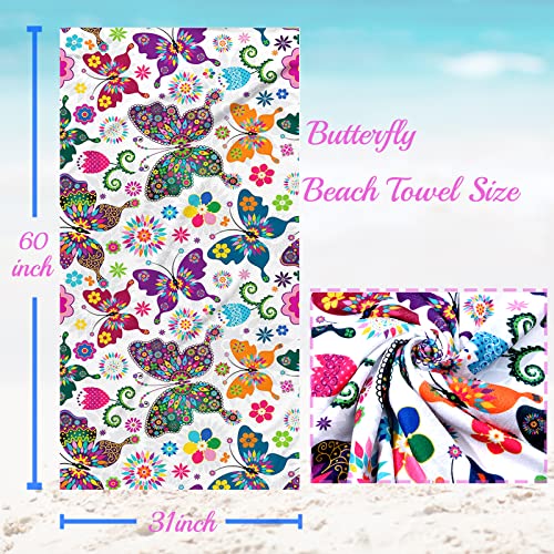 ARTHMOM Suger Butterfly Microfiber Beach Towel Quick Dry Sand Proof Soft Bath Pool Beach Towels for Woman Men Adults,60x31 inches