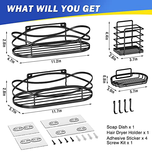 Bunoxea Shower Caddy, Shower shelves 4-Pack,Adhesive Shower Organizer Shelves,Large Capacity,Rustproof Shower Caddy Basket Shelf,Shower Shelf for Bathroom & Kitchen Storage(Matte Black)