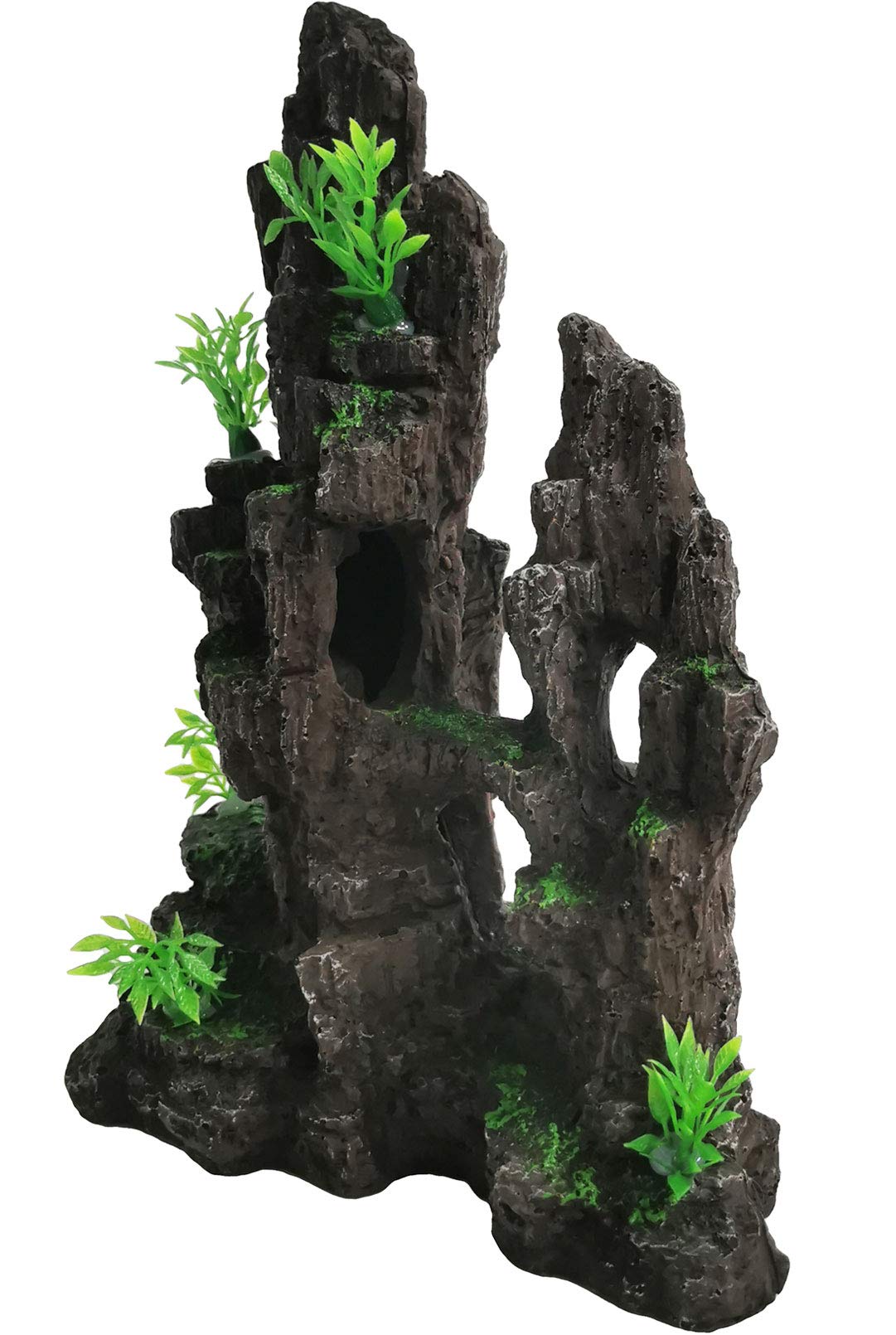 kathson Aquarium Mountain View Stone Resin Fish Tank Decoration Betta Hideout Caves Rockery Landscape Tree Rock Hiding Cave Decor for Small Fish Shrimp Play Ornament