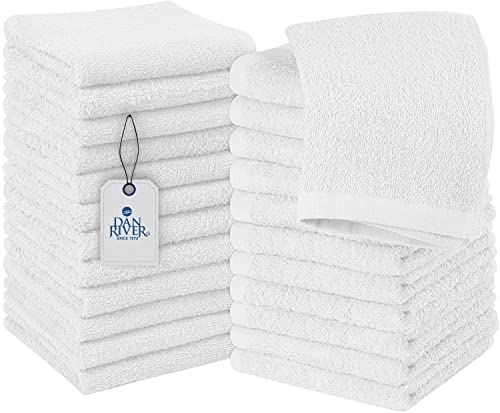 DAN RIVER 100% Cotton Washcloths 24 Pack Premium Quality Face and Body Cloth, Quick Dry and Highly Absorbent Essential Towels for Bathroom, Hand, Kitchen and Cleaning | 12x12 in | 400 GSM (White)