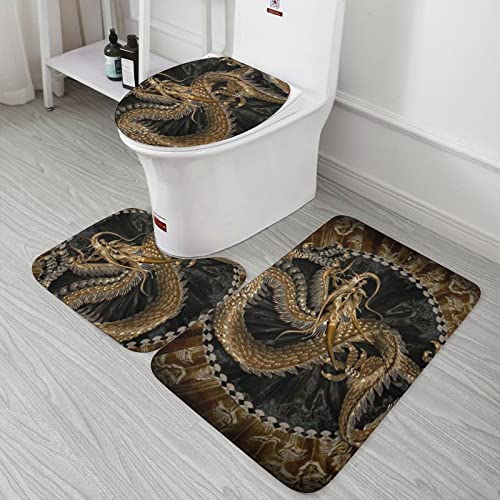 Roargy Bathroom Rugs Sets 3 Piece Bath Mat Dragon Machine Wash Absorbent Soft Shower Tub Mat Toilet Non-Slip Home Decor Gifts for Mom,20''×32''