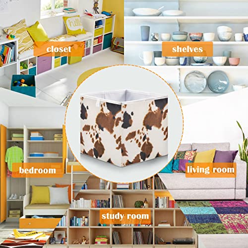 Cube Storage Bins 11 x 11 Cow Printed Storage Cubes for Shelf Closet Collapsible Cubby Organizer Basket Black Brown