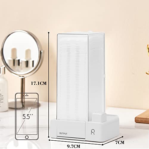 Hoenu Automatic Cotton Pad Dispenser, Square Press Out Cosmetic Cotton Pad Holder and Organizer, Lint-Free Nail Wipes with Dispenser, Vanity Makeup Organizer (White)