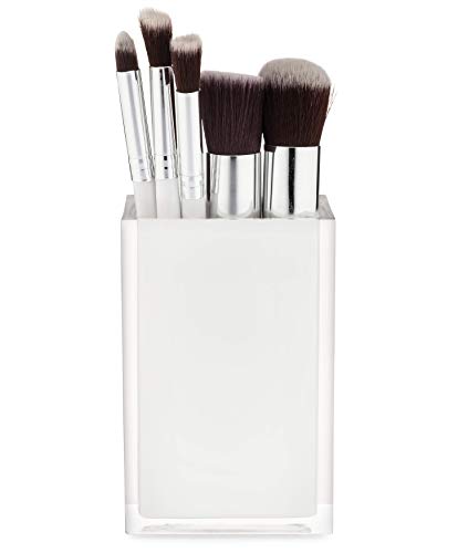 Essentra Home White and Transparent Bathroom Tumbler from The Cristallino Collection Also Great as Pen Holder or as a Makeup Brush Holder.