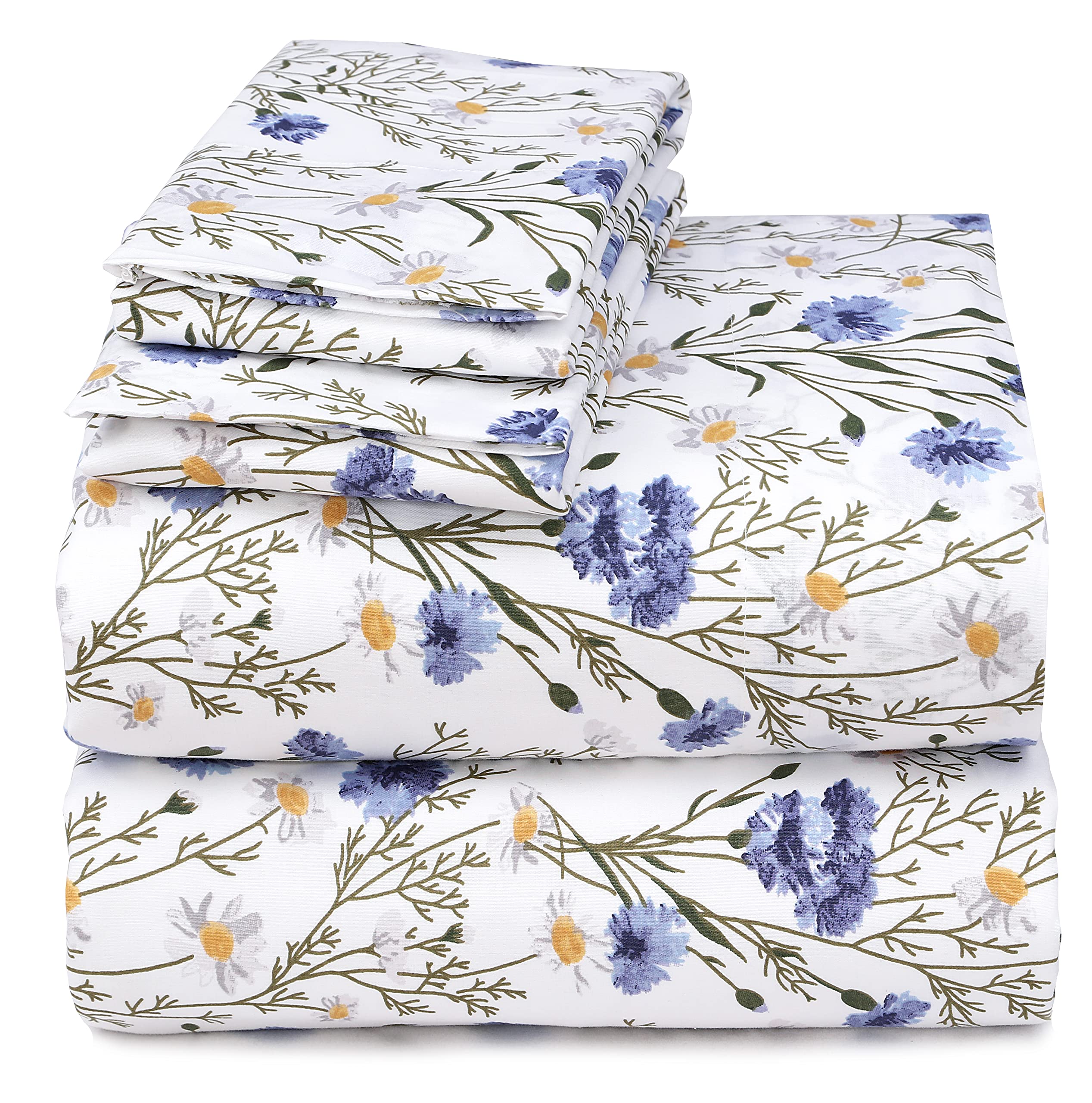 RUVANTI 100% Cotton Sheets - Crispy Cooling Percale Sheets for Full Size Bed, Breathable & Durable Full Sheet Set, 16 Inches Deep Pocket Bed Sheets, Sweet Pea, 4 Pieces