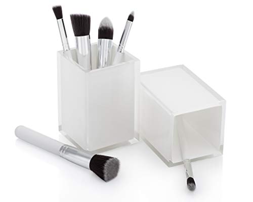 Essentra Home White and Transparent Bathroom Tumbler from The Cristallino Collection Also Great as Pen Holder or as a Makeup Brush Holder.