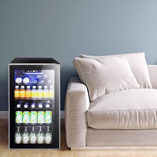 Antarctic Star Beverage Refrigerator Cooler - 120 Can Mini Fridge Glass Door for Soda Beer or Wine Small Drink Dispenser Clear Front for Home, Office or Bar,3.2 cu.ft.