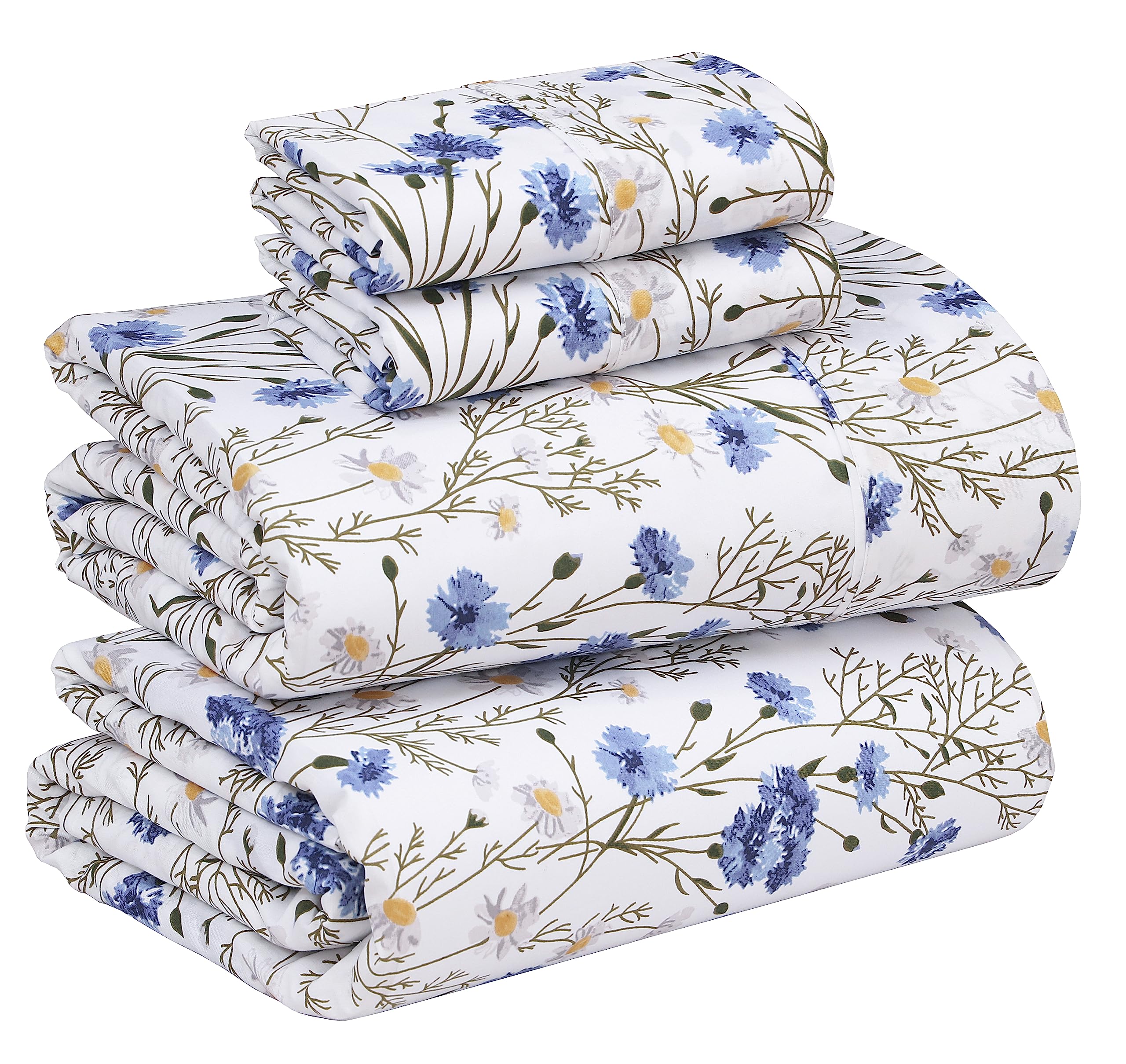 RUVANTI 100% Cotton Sheets - Crispy Cooling Percale Sheets for Full Size Bed, Breathable & Durable Full Sheet Set, 16 Inches Deep Pocket Bed Sheets, Sweet Pea, 4 Pieces