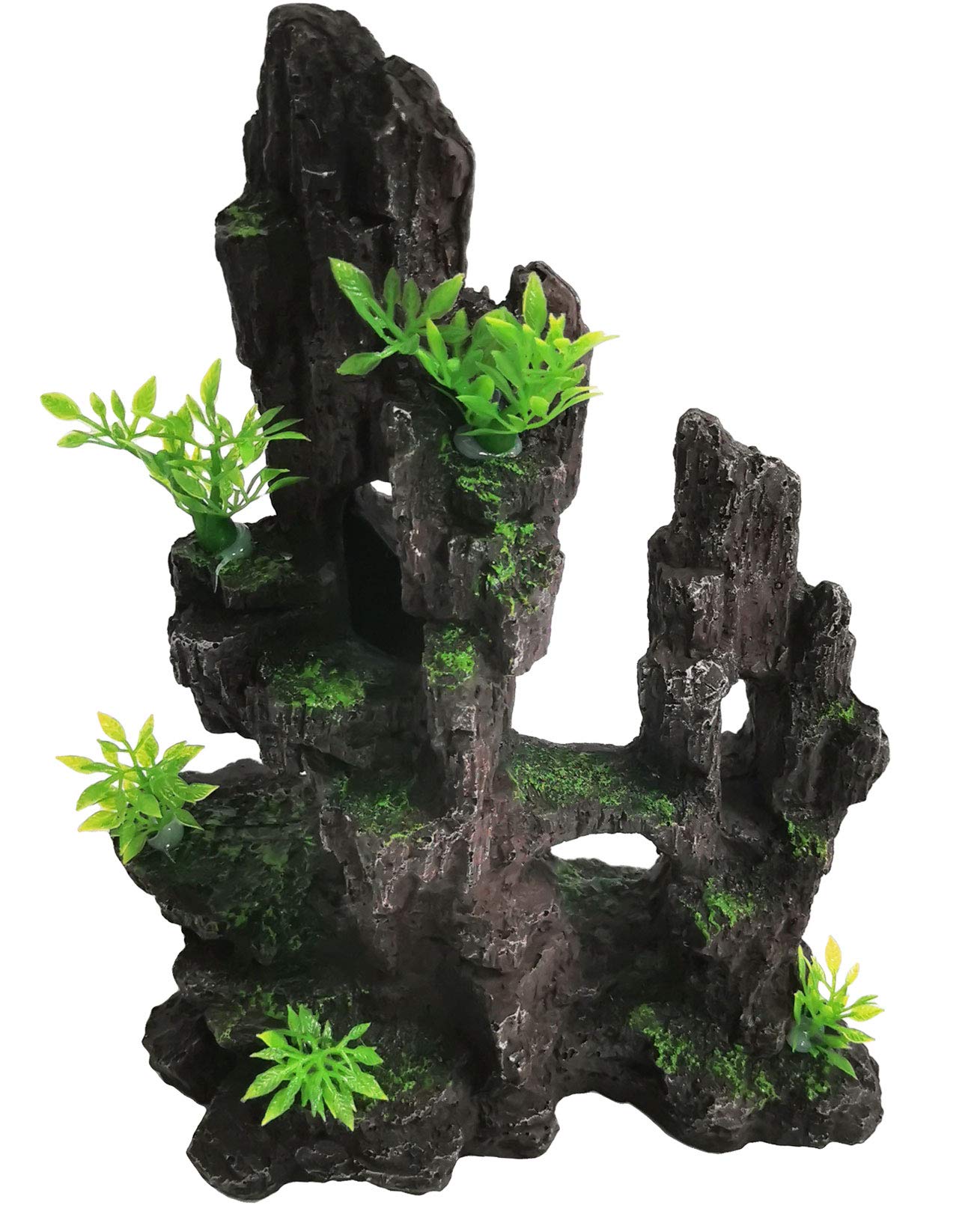 kathson Aquarium Mountain View Stone Resin Fish Tank Decoration Betta Hideout Caves Rockery Landscape Tree Rock Hiding Cave Decor for Small Fish Shrimp Play Ornament
