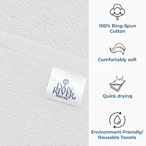 DAN RIVER 100% Cotton Washcloths 24 Pack Premium Quality Face and Body Cloth, Quick Dry and Highly Absorbent Essential Towels for Bathroom, Hand, Kitchen and Cleaning | 12x12 in | 400 GSM (White)
