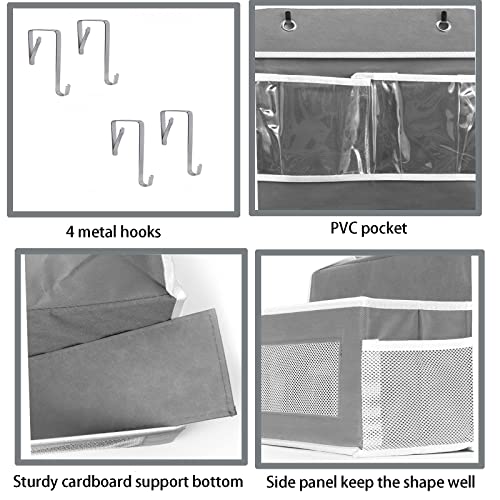2 Pack Behind The Door Storage Organizer with 5-Shelf, Wall Mount Clear Windows, & 4 Metal Hooks for Pantry, Nursery, Bedroom, Bathroom, Kitchen, Closet, Dorm (Grey), 49.2'' (H)x12.2'' (W)x5.5'' (D)