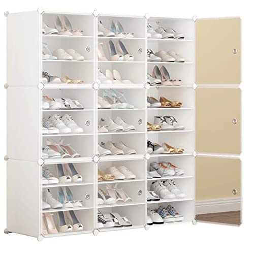 HaroldDol Shoe Rack 96 Pairs Stackable Shoe Organizer Narrow Standing, Shoe Organizer with Cover Plastic, Stackable Expandable Shoe Rack for High Heels, Boots (4 x 12-Tier)
