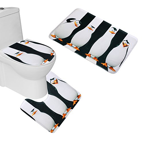 Amagical 16 Pieces Shower Curtain Set Bath Mat Set Contour Mat Toilet Cover Penguins Cute Animals Print Shower Curtain with 12 Hooks