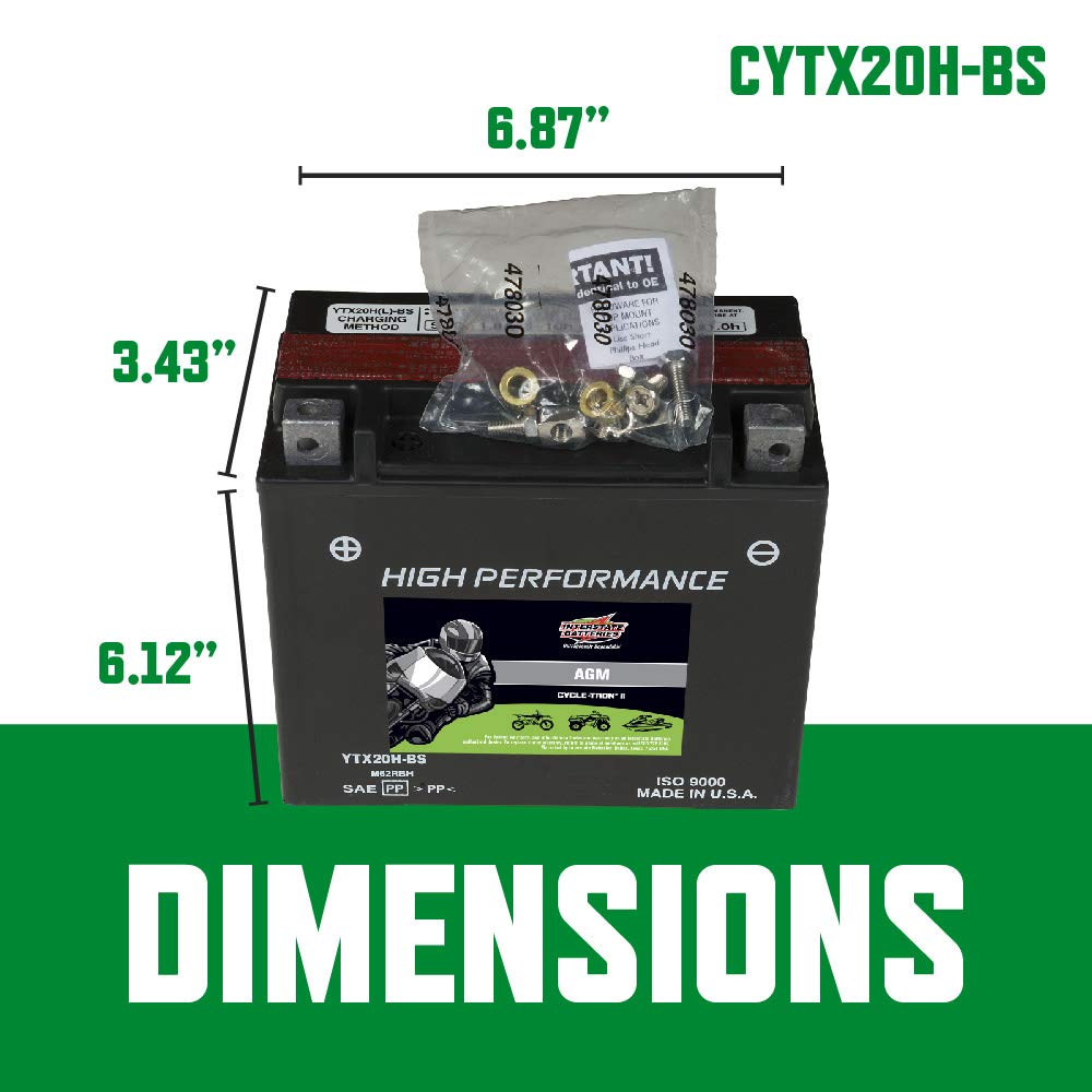 Interstate Batteries YTX20H-BS 12V 18Ah Powersports Battery 310CCA High-Performance AGM Rechargeable Replacement for Arctic Cat, Harley Motorcycles, Bikes, ATVs, Jet Skis, Snowmobiles (CITX20H-BS)