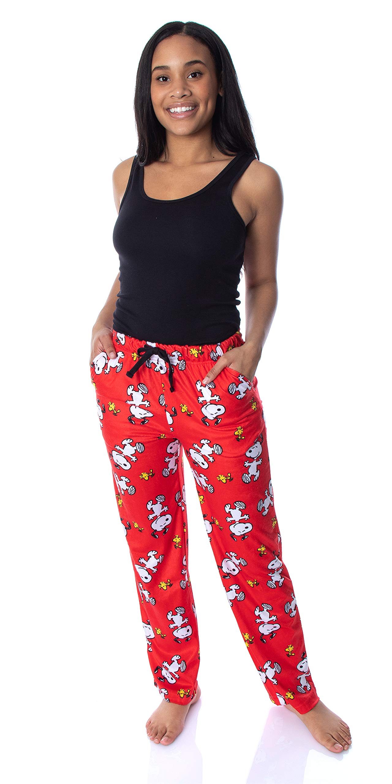 Peanuts Women's Snoopy and Woodstock Allover Print Smooth Touch Fleece Sleep Bottoms Lounge Pajama Pants (Medium)