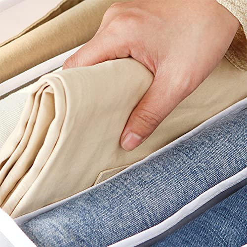 Wardrobe Clothes Organizer for Folded Clothes, Upgrade Closet Organizers With 7 Grids Clothes Folding Storage with Handle Cotton Fabric Closet Storage 2PC (Gray and Beige Cotton Material) (oxford fabric)