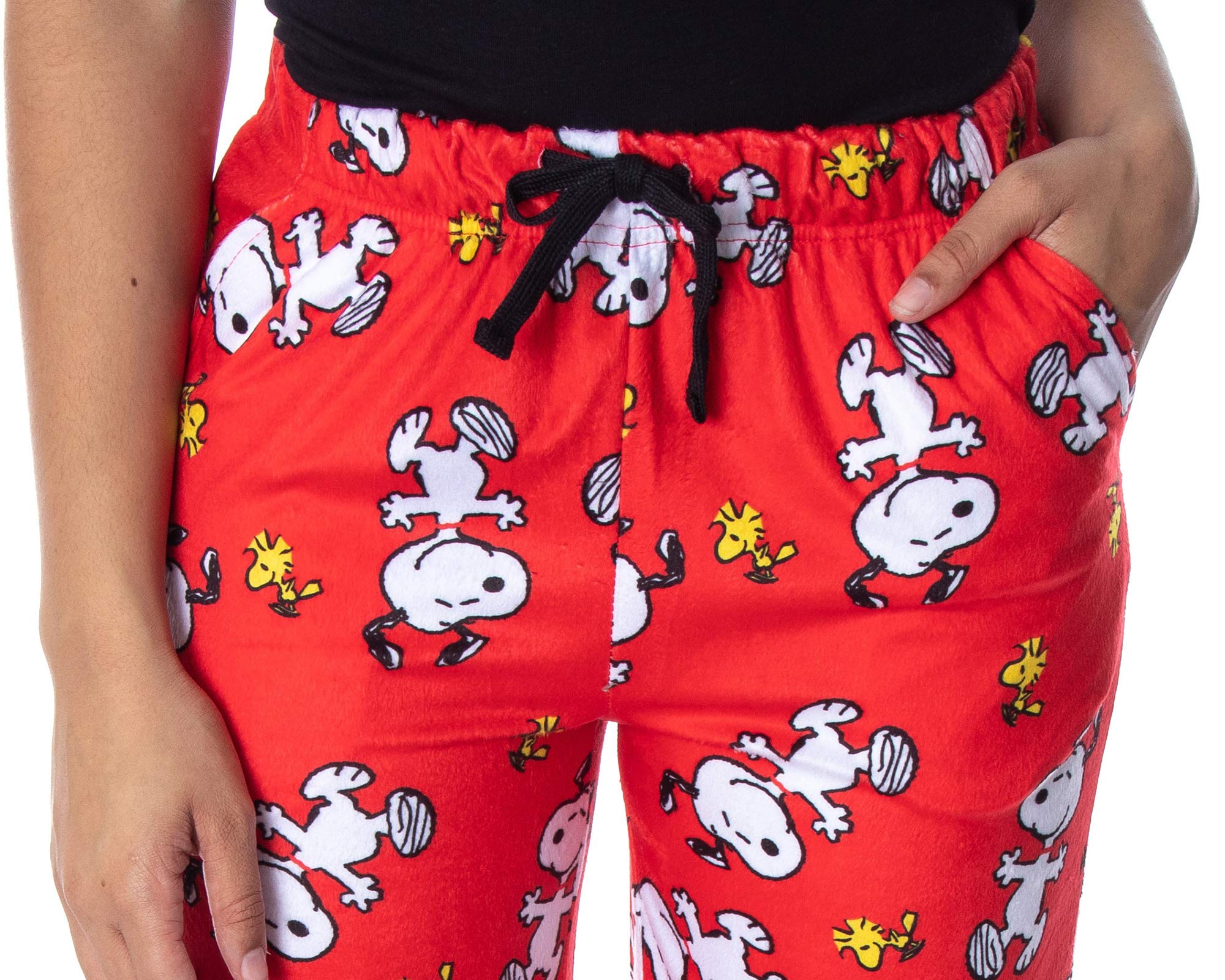 Peanuts Women's Snoopy and Woodstock Allover Print Smooth Touch Fleece Sleep Bottoms Lounge Pajama Pants (Medium)