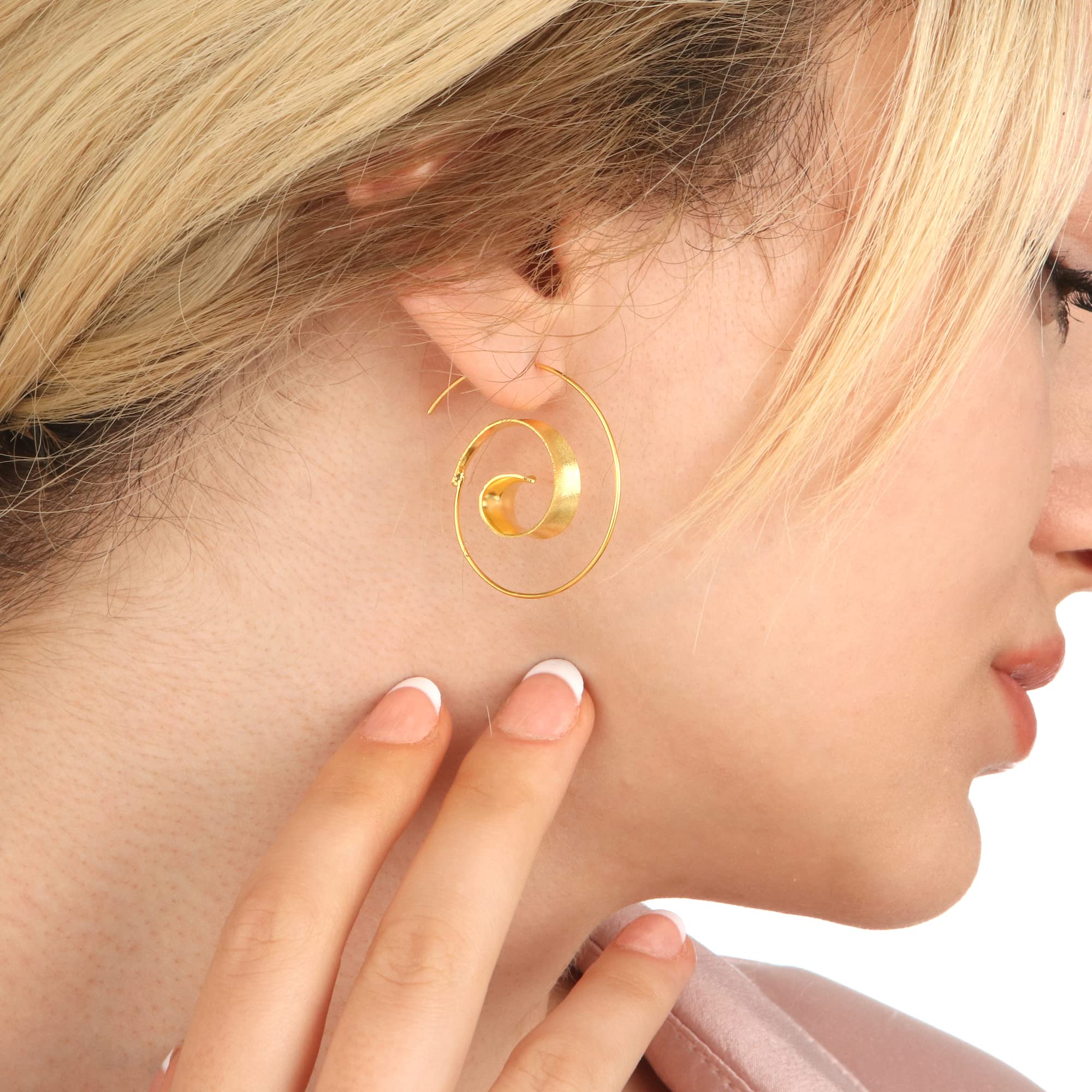 Earrings Spiral Hanging - Gold Plated - 925 Sterling Silver - Boho Spiral Stud Earrings - Gift Box