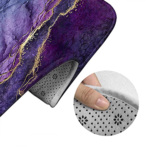 WONDERTIFY Digital Marbled Surface Bathroom Antiskid Pad Marbling Stone Texture Violet Blue Purple Marble Golden Veins 3 Pieces Bathroom Rugs Set, Bath Mat+Contour+Toilet Lid Cover