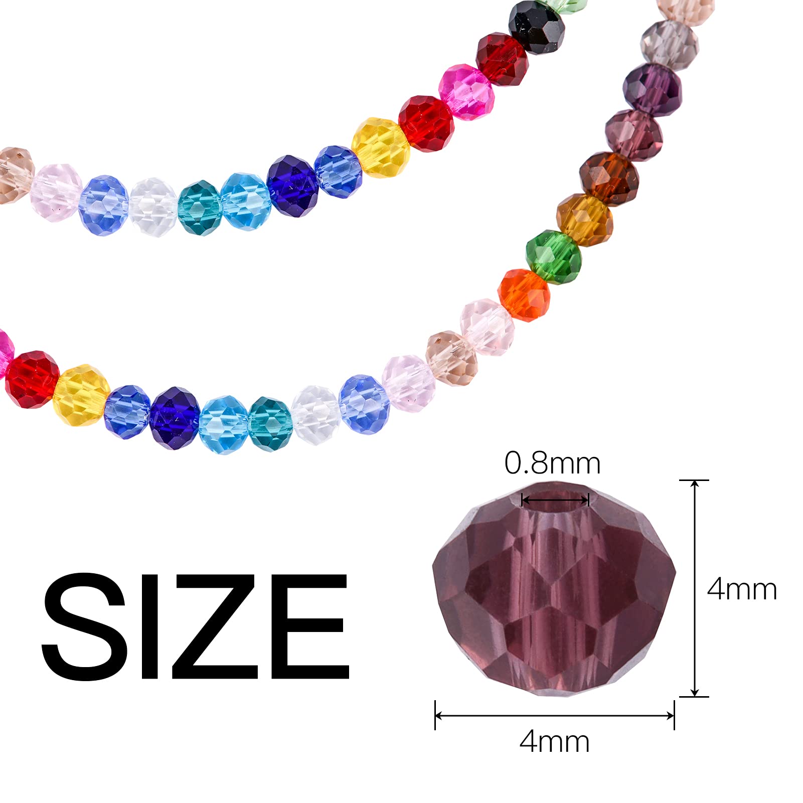 Suhome 4800pcs 4mm Rhombus Crystal Glass Beads 24 Colors Faceted Small Bracelet Beads Bulk for Jewelry Making Pure and Bright