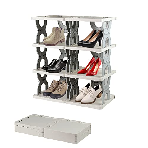 FIROK Shoes Rack,8-Tier Foldable Shoe Shelf for Entryway, Free Standing Shoes Storage Organizer Easy Assembly Shoe Holder for Student's Dorm