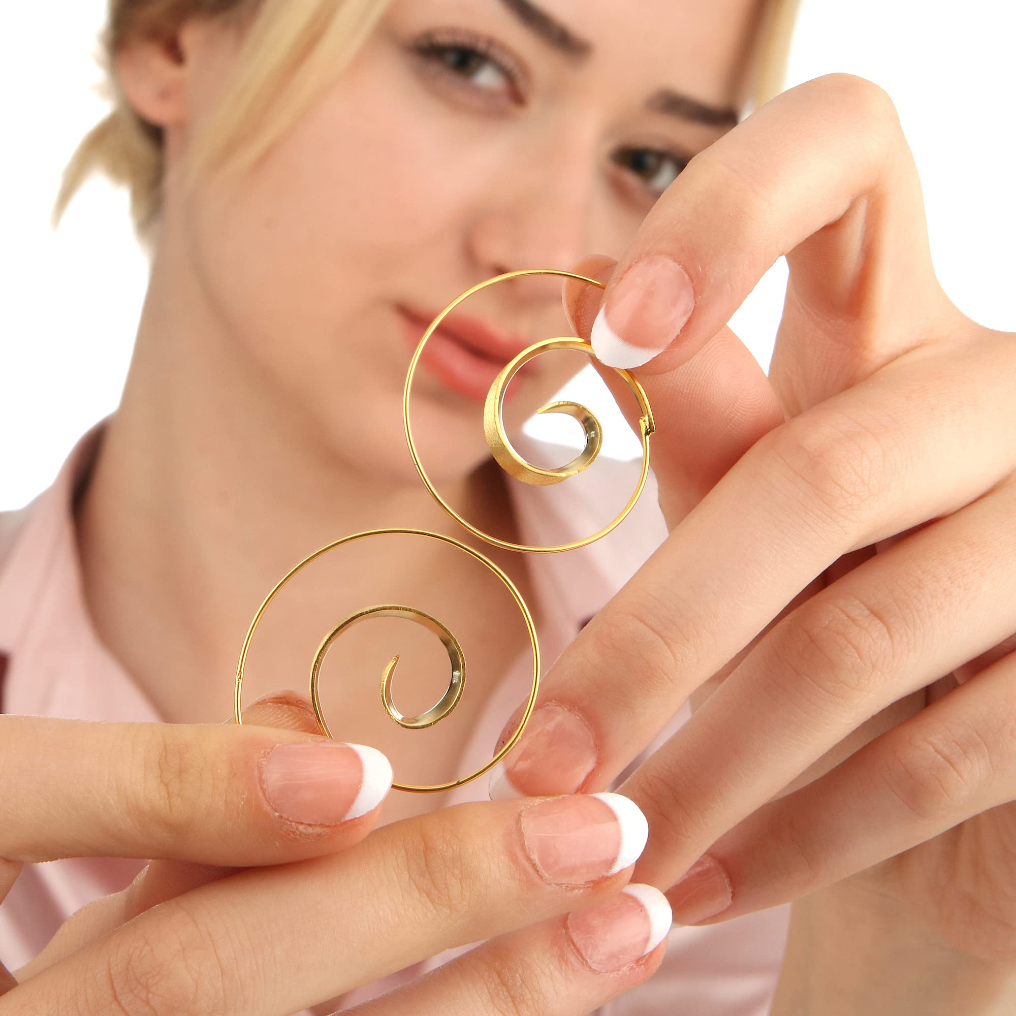 Earrings Spiral Hanging - Gold Plated - 925 Sterling Silver - Boho Spiral Stud Earrings - Gift Box